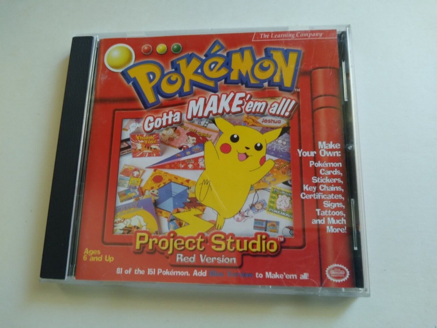 POKEMON Project Studio RED Version CD (PC, 1999) The Learning Company ...