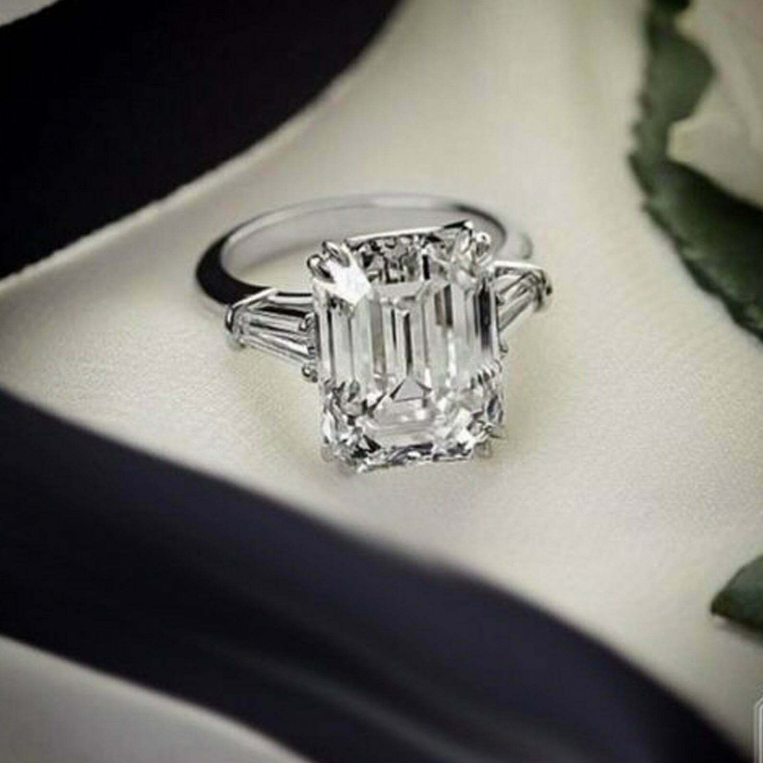 White Color 2.00 CT Emerald Cut Diamond Ring 925 Sterling Silver ...