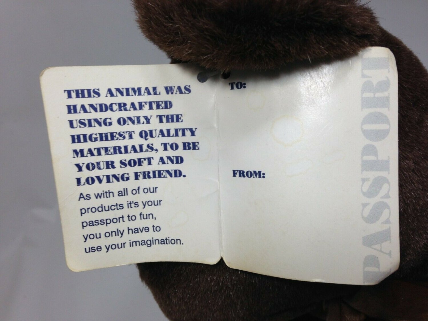Passport Plush Teddy Bear Chocolate Brown Soft Stuffed Jointed Animal ...