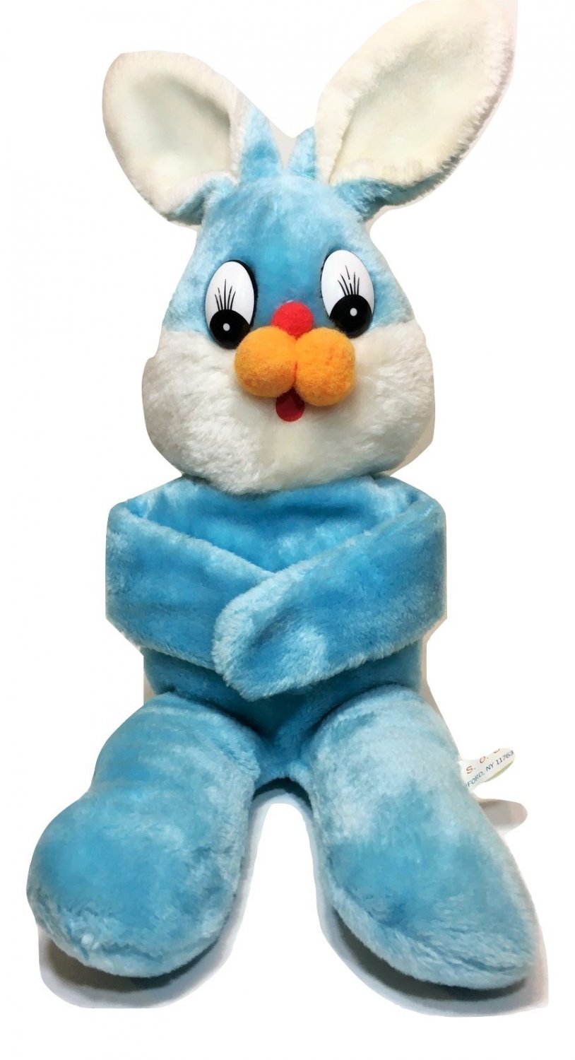 Vintage S.O.S. Bunny Rabbit Baby Blue White Stuffed Plush Animal 21" Korea