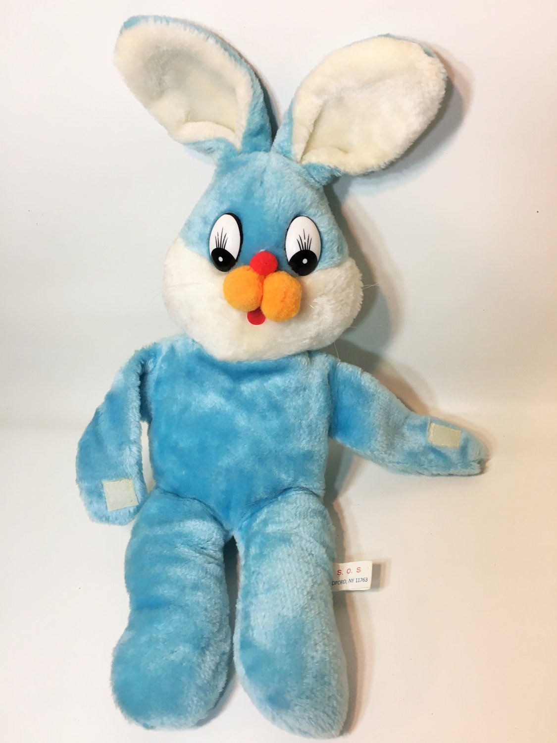 Vintage S.O.S. Bunny Rabbit Baby Blue White Stuffed Plush Animal 21" Korea