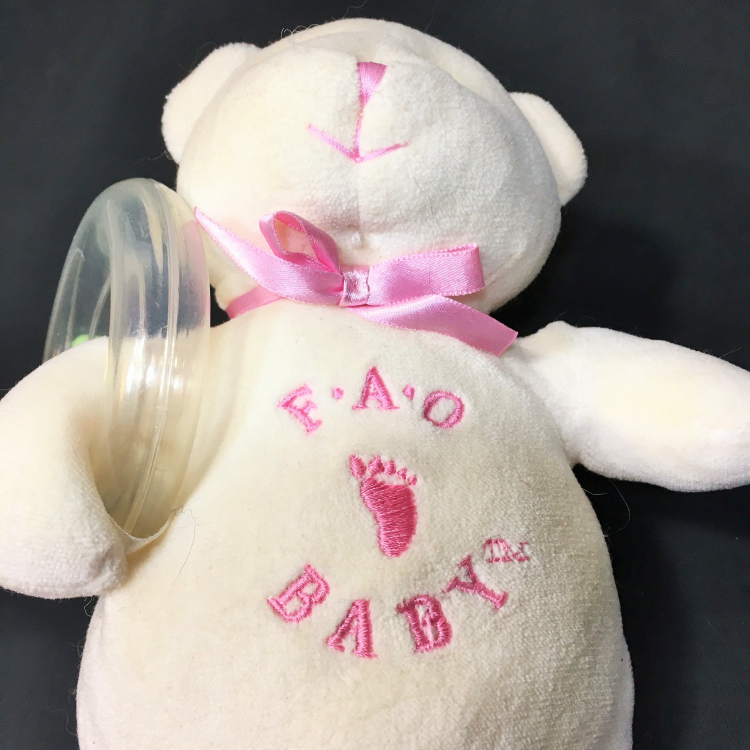 FAO Schwarz Baby Bear Rattle Ring Ivory Cream Pink Plush Stuffed Animal ...