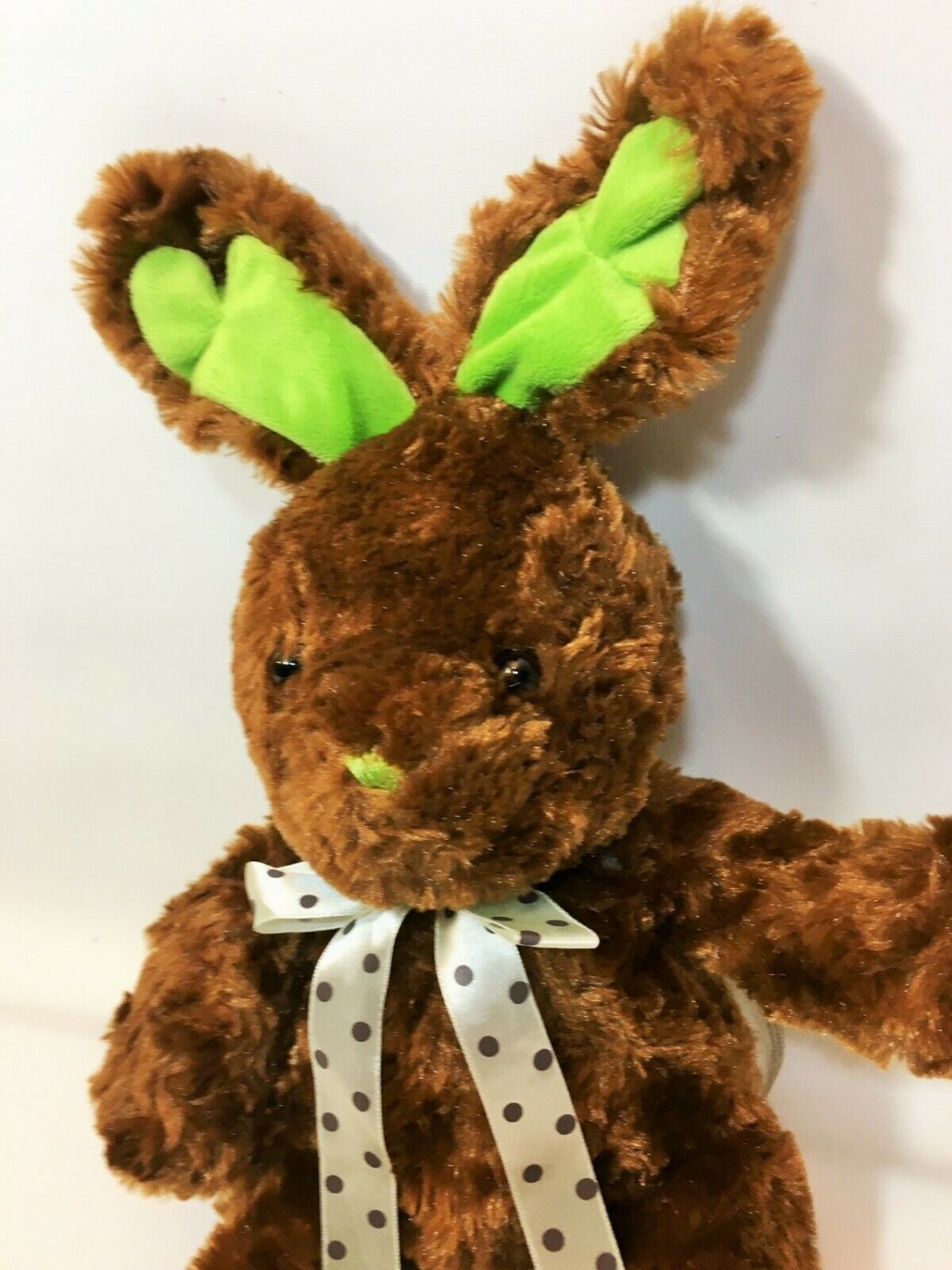 Bunny Rabbit Plush Atico Brown Green Stuffed Animal Hare Polka Dot Bow ...