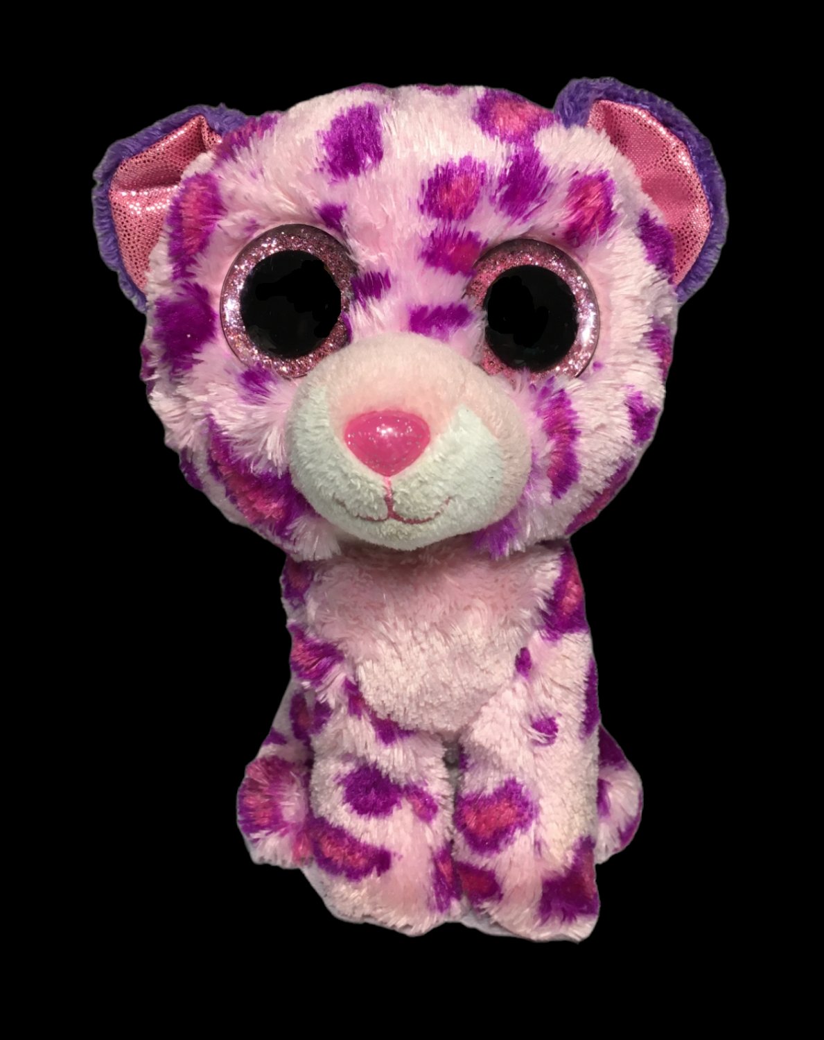 Ty Beanie Boo Glamour Leopard Cat Purple Plush Pink Glitter Eyes 6" (inch)