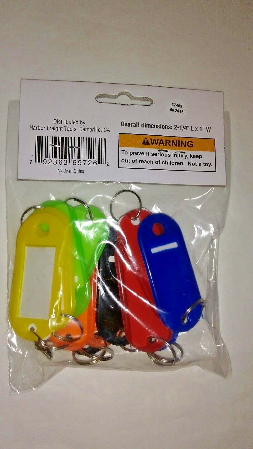 HFT Color Coded Key Rings, 12pc w/Twelve Labels w/Clear Covers LOT OF ...