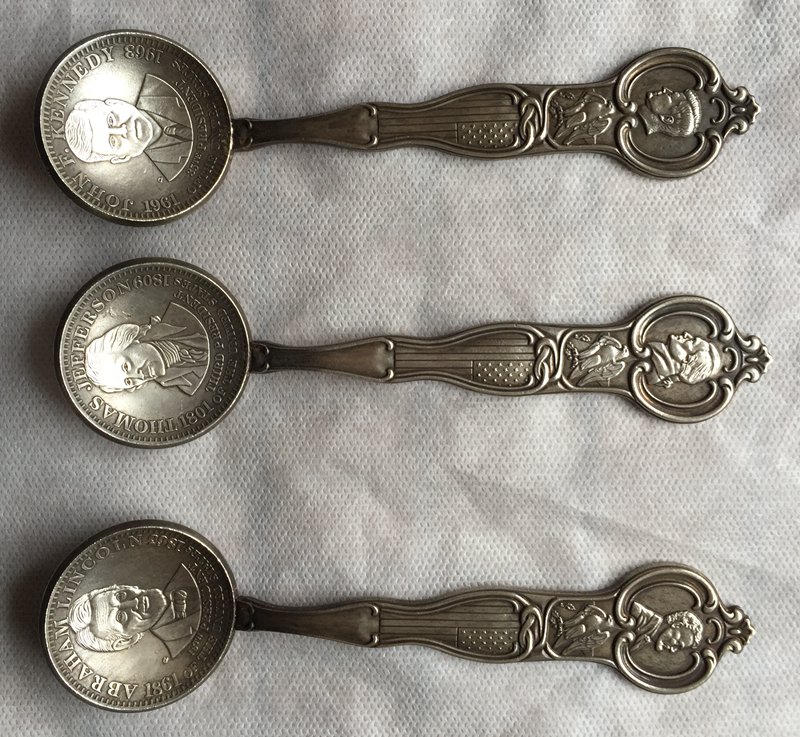 3 Pcs US President Lincoln Jefferson And Kennedy Coin Spoons