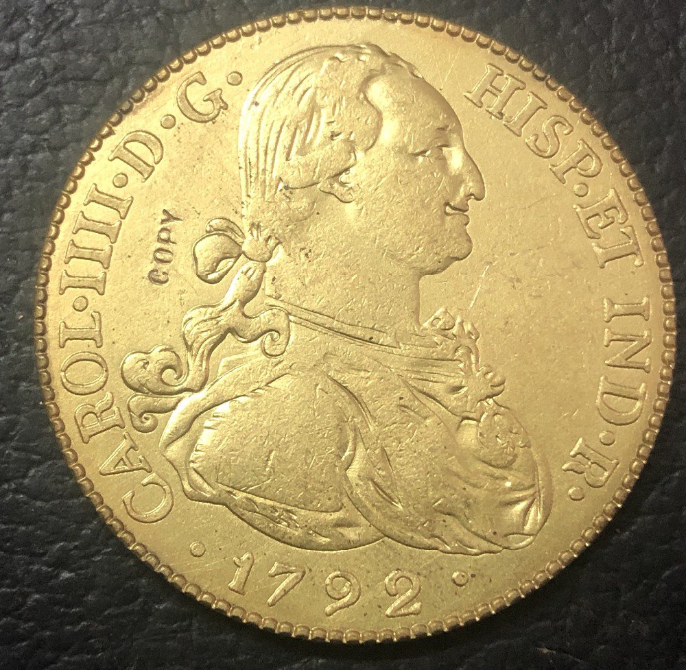 1792 S.F Colombia 8 Escudos - Carlos IV Gold Copy Coin