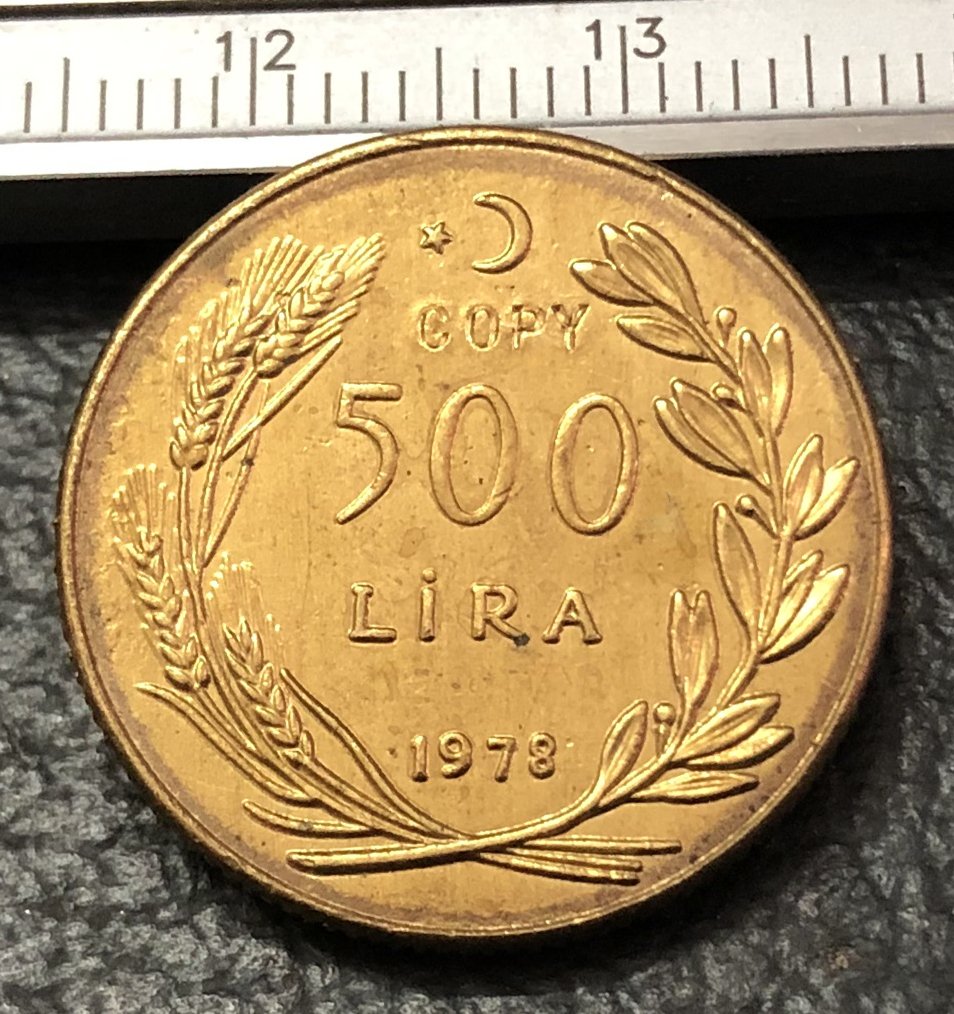 1978 Turkey 500 Lira FAO Gold Copy Coin
