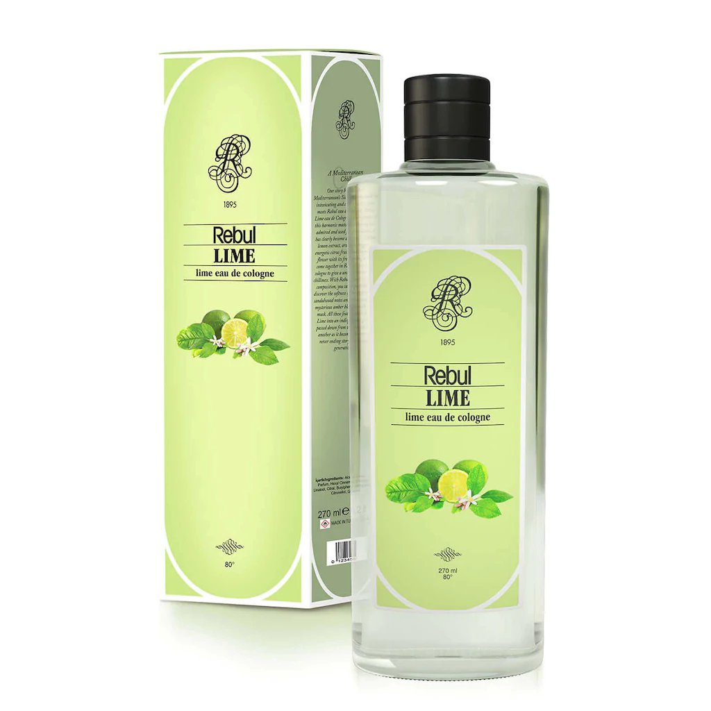 Rebul Turkish Premium Eau De Cologne Lime 270ml / 9 oz in a glass bottle