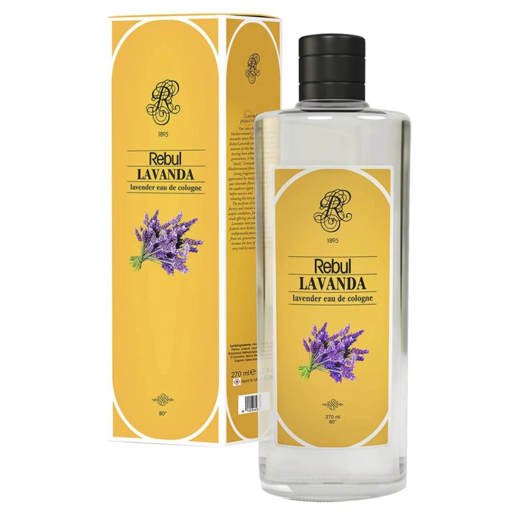 Rebul Turkish Premium Eau De Cologne Lavanda 270ml / 9 oz in a glass bottle