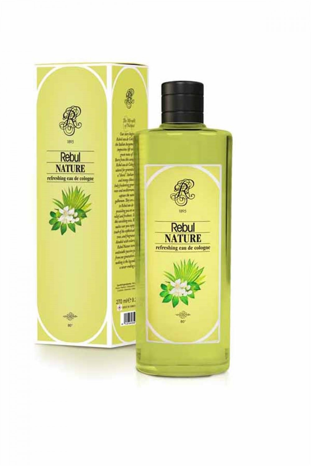 Rebul Turkish Premium Eau De Cologne Nature 270ml / 9 oz in a glass bottle