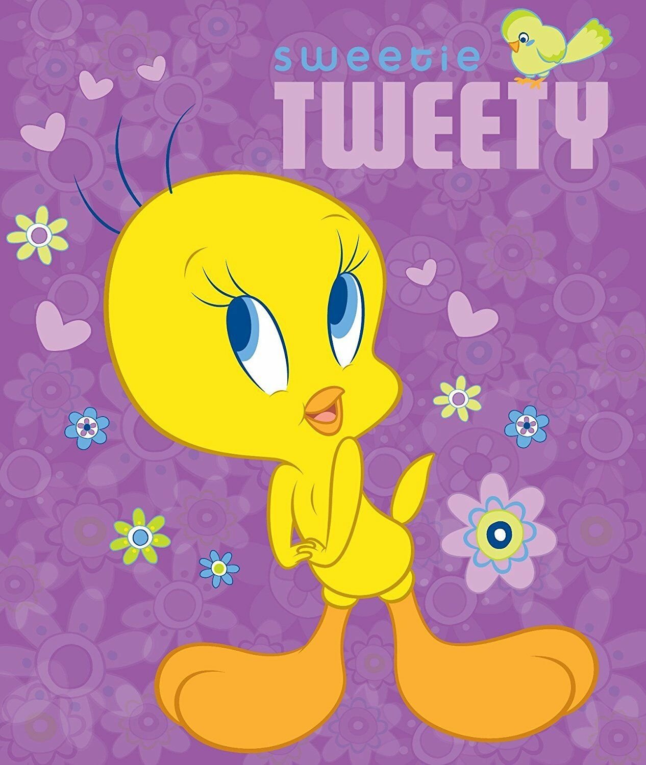 Licensed Looney Tunes Tweety Bird Sweetie Heart Flowers Plush Twin Size ...