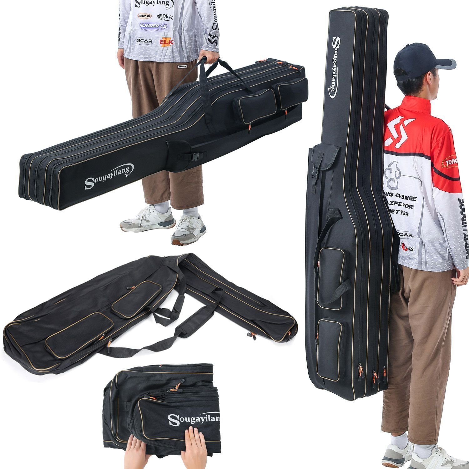 Fishing Rod Case 3 Layers Organizer Pole Storage Bag Reel Carrier ...