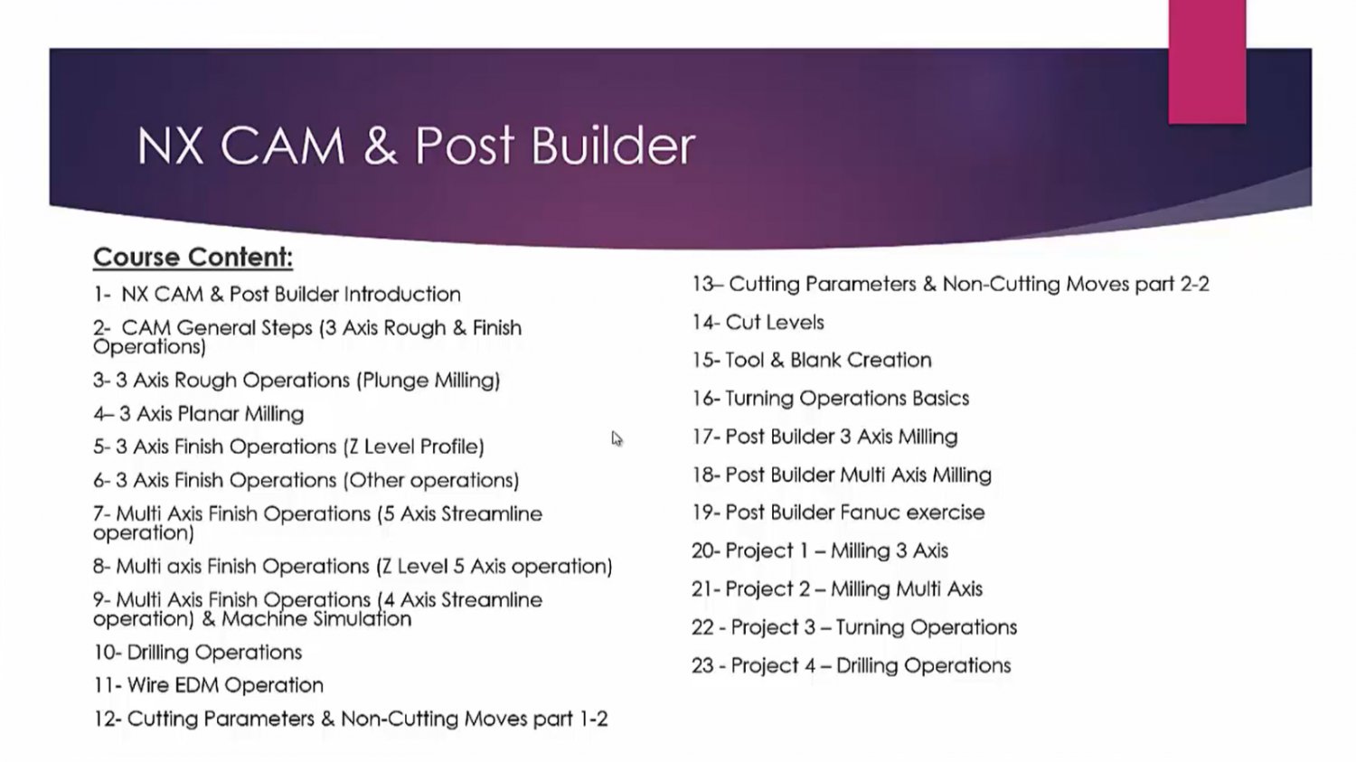 CAD CAM Professional Training Programming Course Manuals Simulation NXCAM 3D