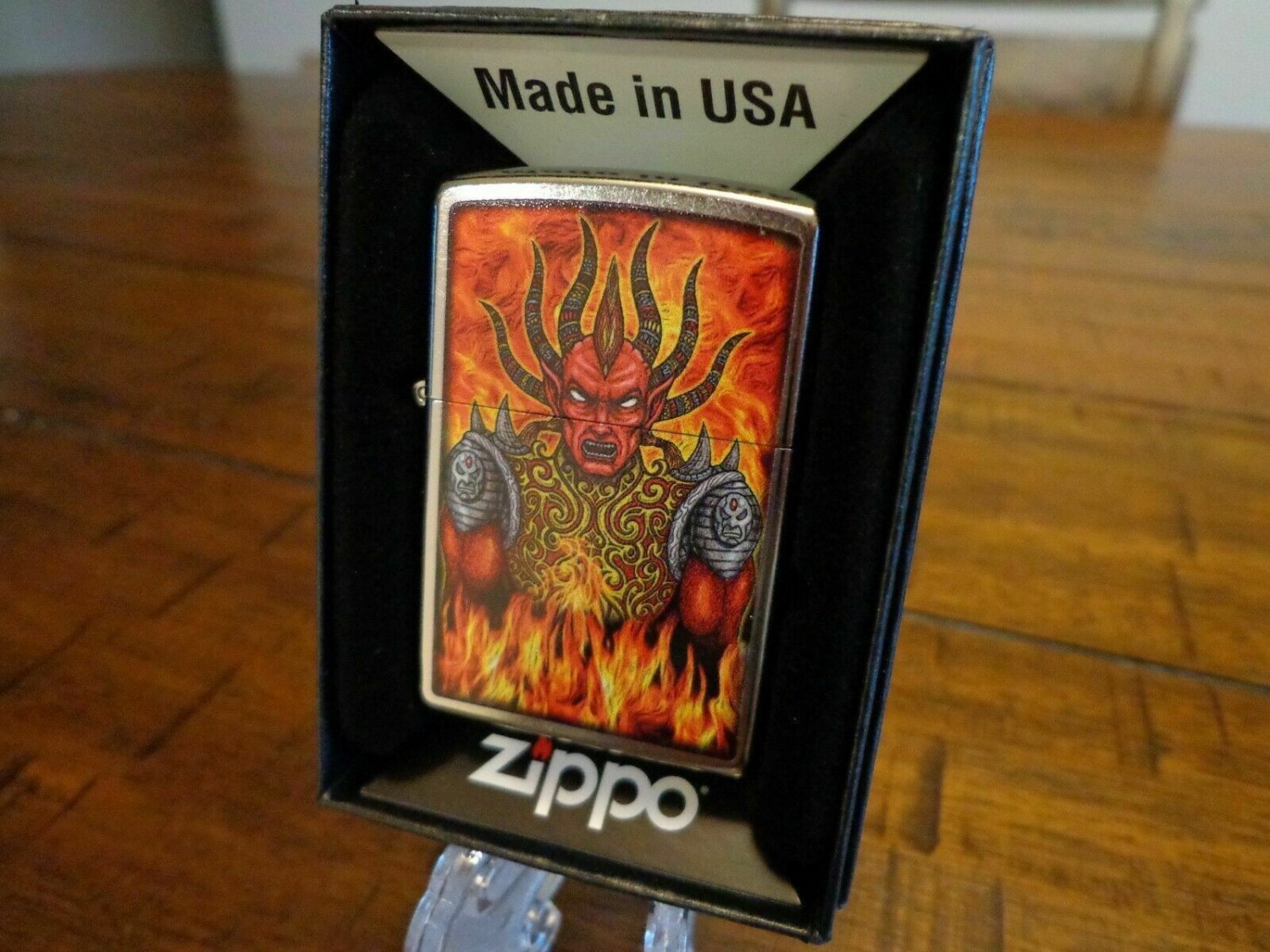 Horned Devil Flames Zippo Lighter Free U.S. Shipping