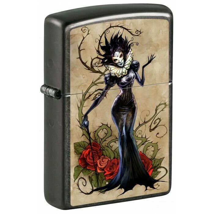 Zippo Lighter: Goth Woman Design with Roses and Thorns - Gray Dusk FREE ...