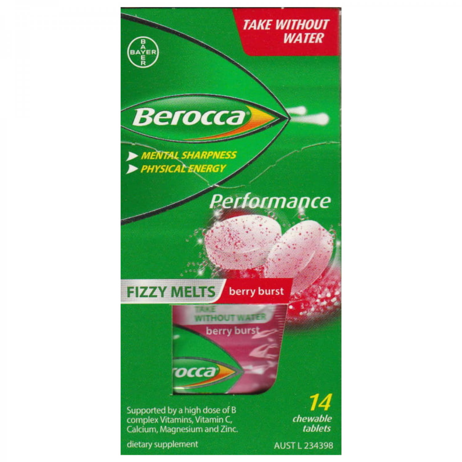 Berocca Performance Fizzy Melts Chewable 14 Tablets (Berry Burst flavour)