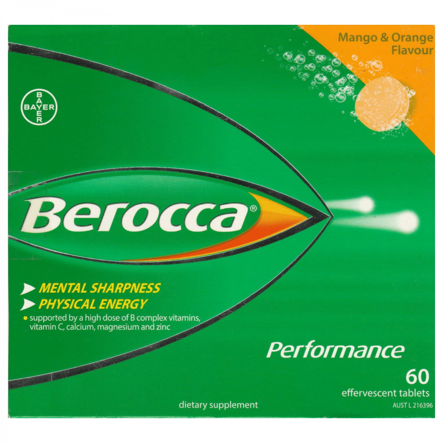 Berocca Performance Effervescent Tablets 60s Mango & Orange Flavour
