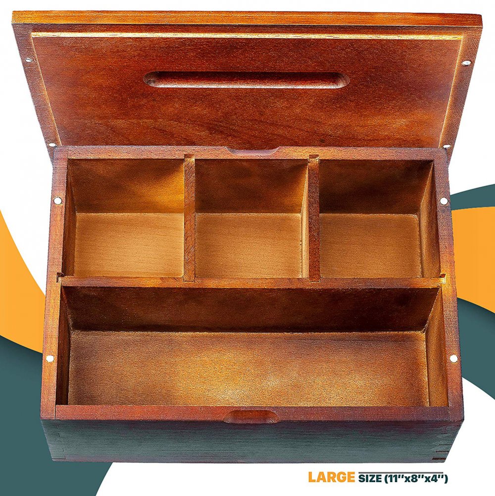 VUTADA Beech Stash Box Large with Rolling Tray - Handmade Decorative ...