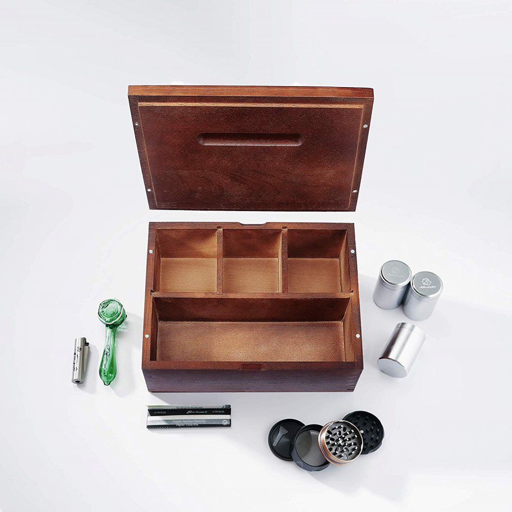 VUTADA Beech Stash Box Large with Rolling Tray - Handmade Decorative ...