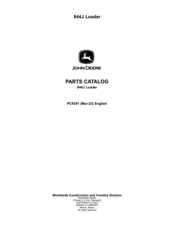 John Deere 844J Loaders Parts Catalog Manual – PC9391