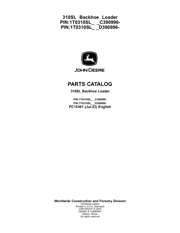 John - Deere 310SL Backhoe Loaders (SN C390996- & D390996-) Parts ...