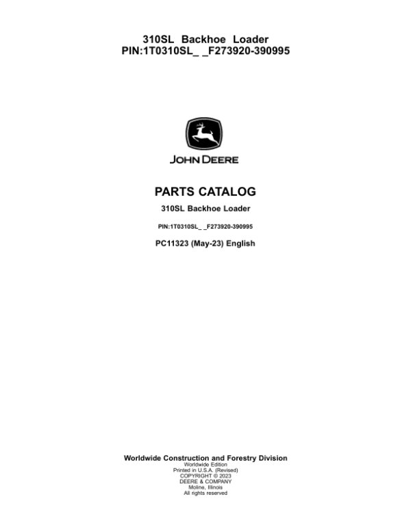 John - Deere 310SL Backhoe Loaders (SN F273920-390995) Parts Catalog ...