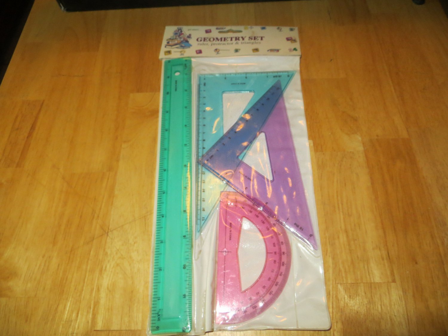 4pc Geometry Set - Protractor, Ruler and Triangles