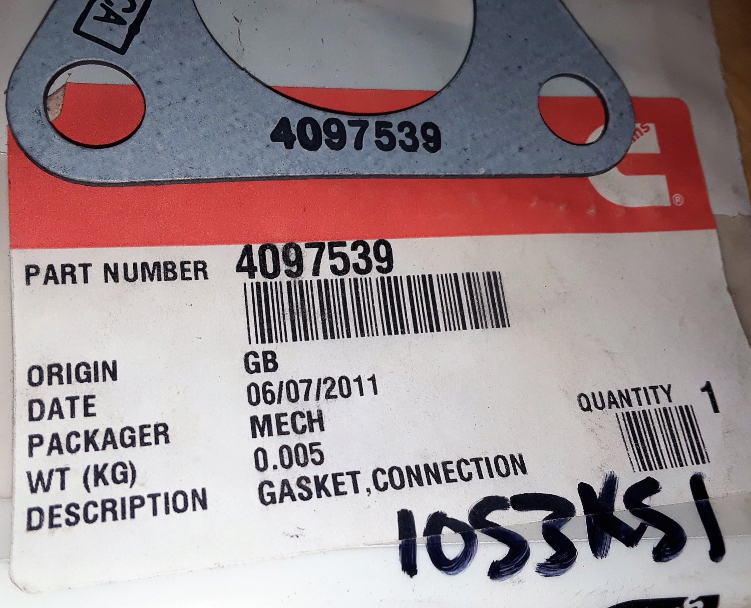 GENUINE CUMMINS OEM CONNECTION GASKET 4097539