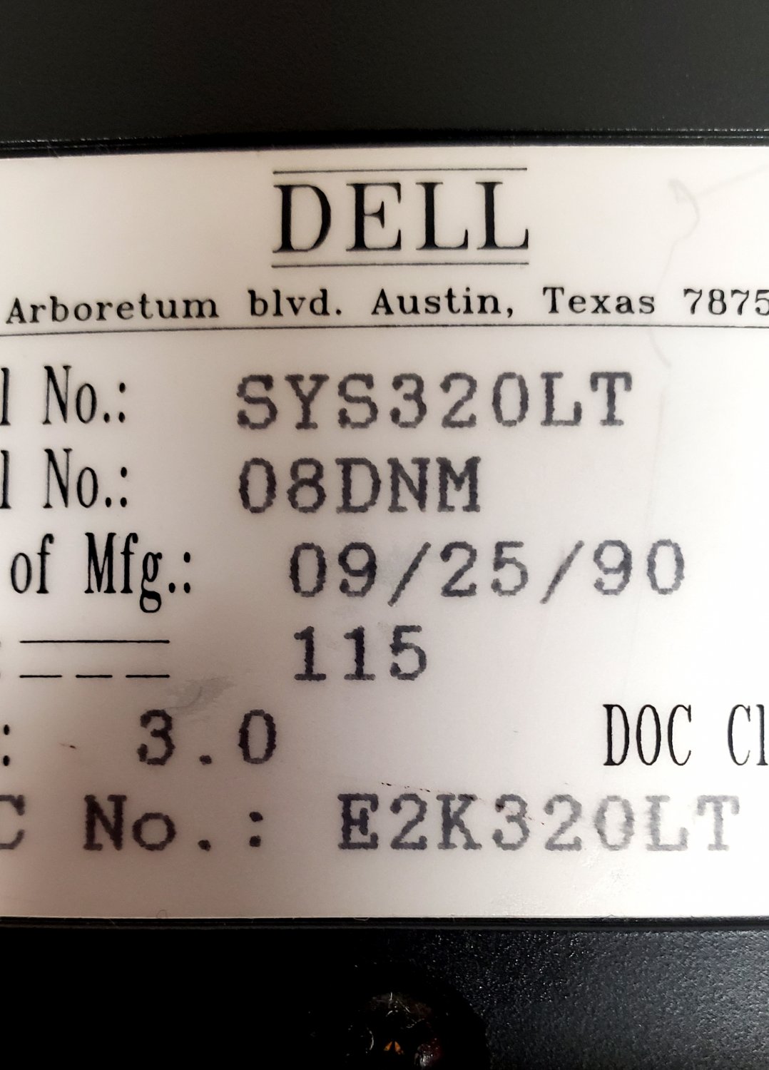 Vintage 1990 Dell 320LT Retro Laptop PC Computer - RARE