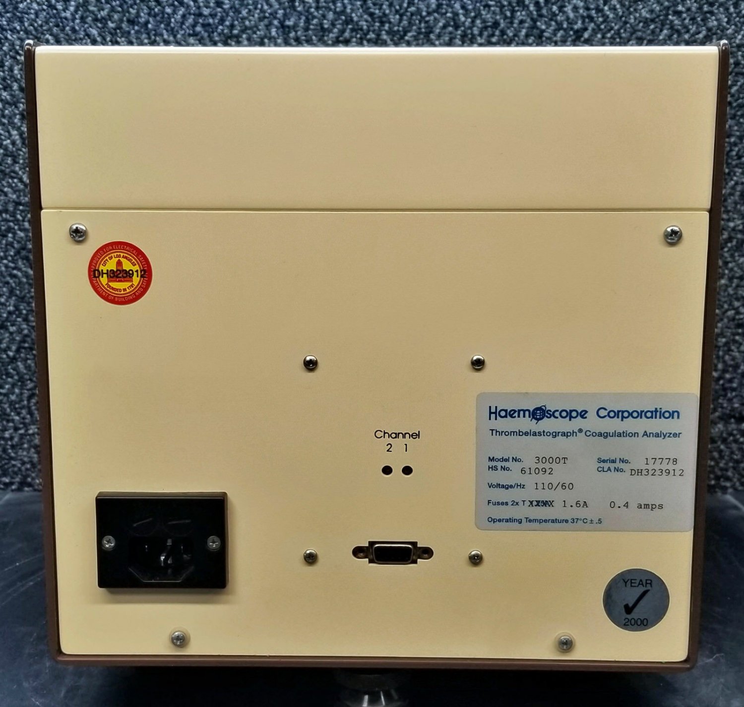 Haemoscope 3000T TEG Thrombelastograph Coagulation Analyzer w/ Power Supply