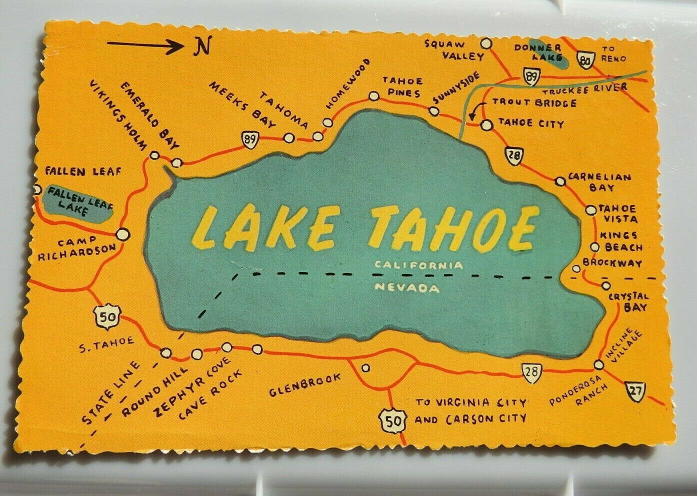Map of Lake Tahoe 4x6 Chrome Postcard Not Posted