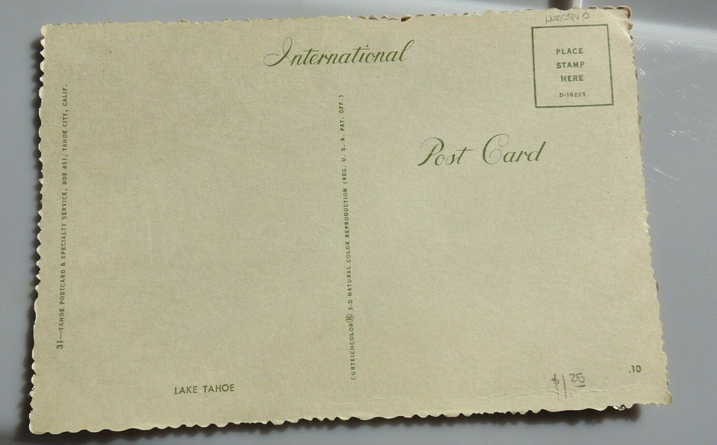 Map of Lake Tahoe 4x6 Chrome Postcard Not Posted