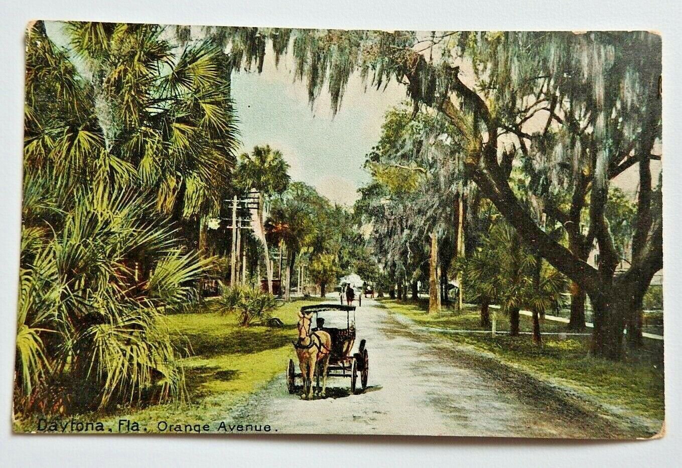 Orange Avenue Daytona Beach FL Divided Back Postcard Horse and Buggy