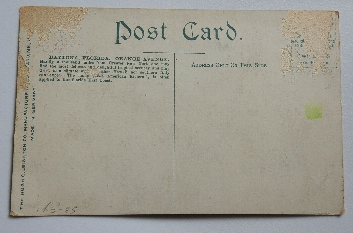 Orange Avenue Daytona Beach FL Divided Back Postcard Horse and Buggy