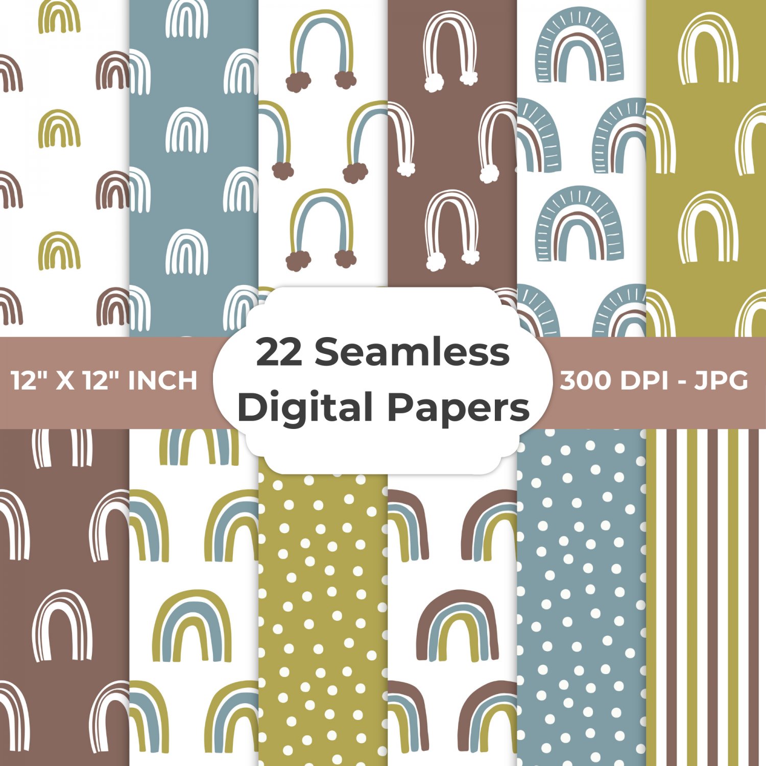 Boho Rainbow Digital Paper Pack 2