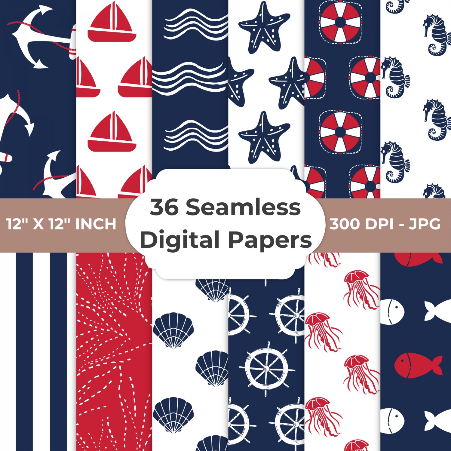 Marina , Nautical Digital Paper Digital Paper Pack