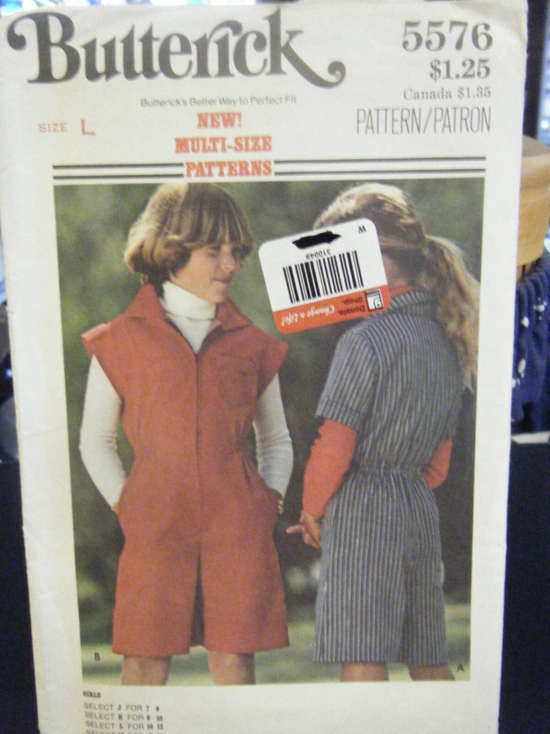 Butterick 5576 Girl's Short Jumpsuit Pattern - Size L Chest 28 1/2" to 30"