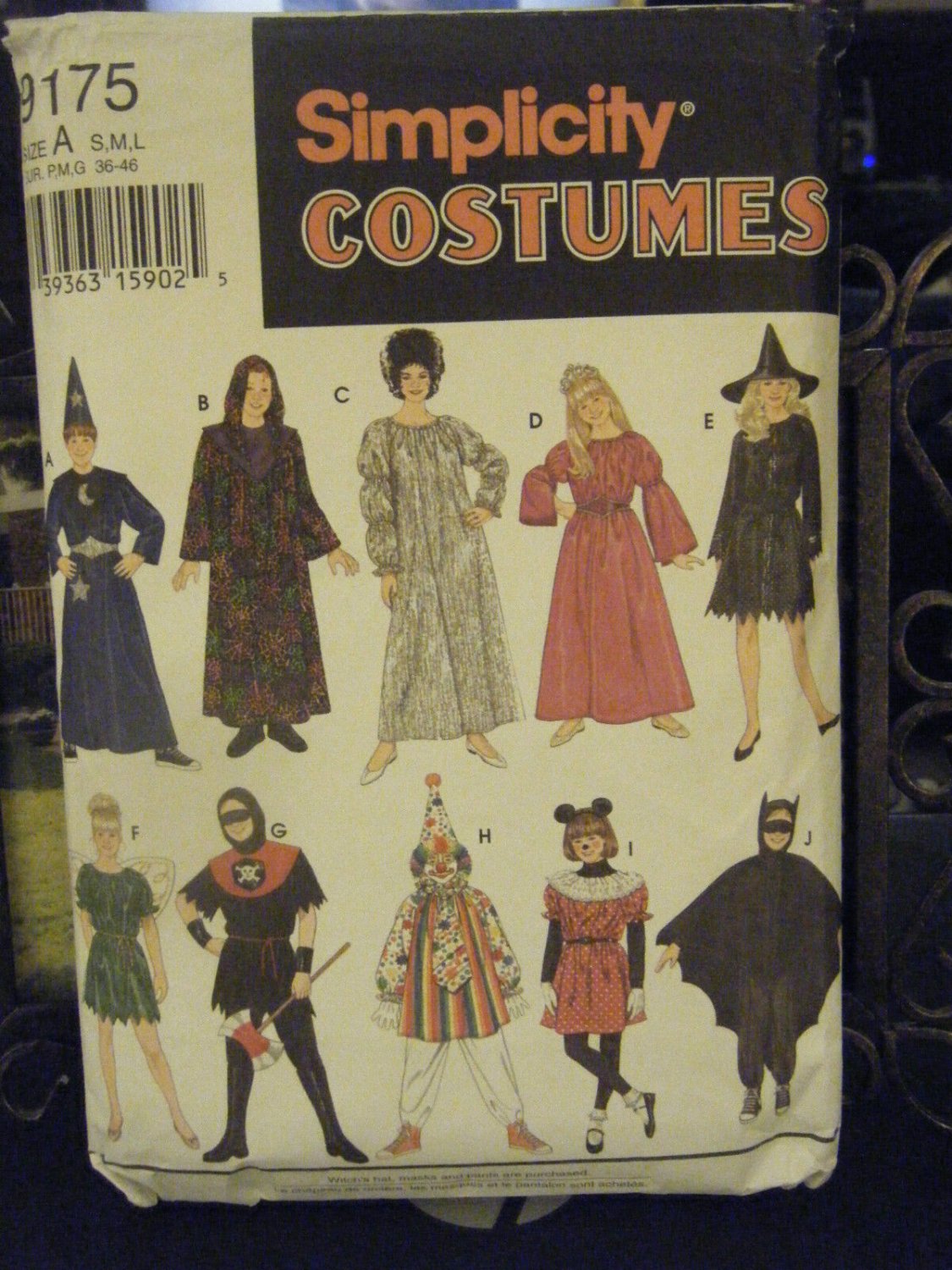 Simplicity 9175 Kid's Witch Clown Wizard Fairy Bat Mouse Etc. Pattern ...