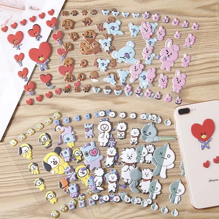 BTS Bangtan Boys BT21 RJ 3D Bubble Stickers Set Scrapbooking Stationery ...