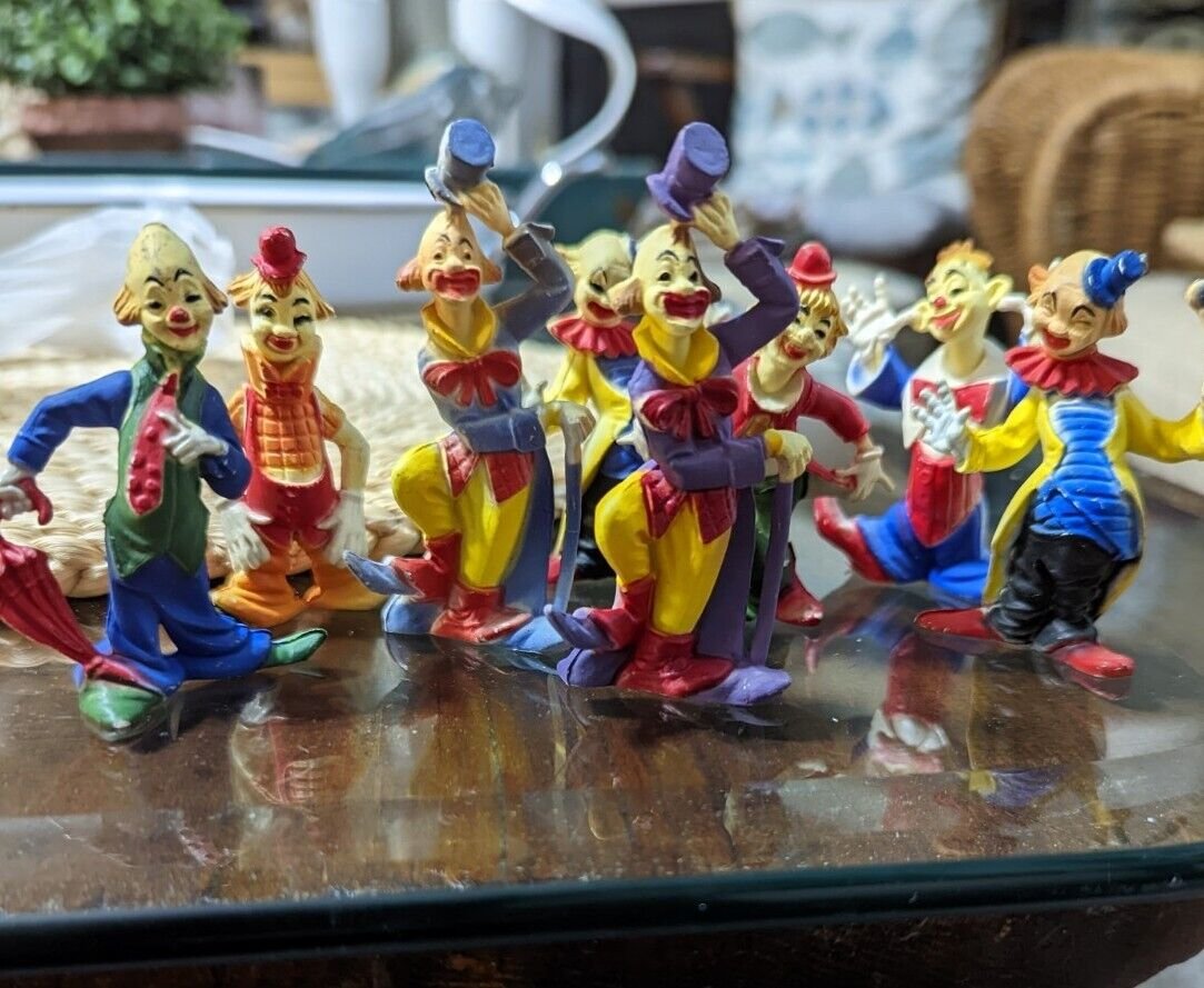 Vintage late 70s Set Of Eight Clowns Figurines Plastic Made In Hong ...