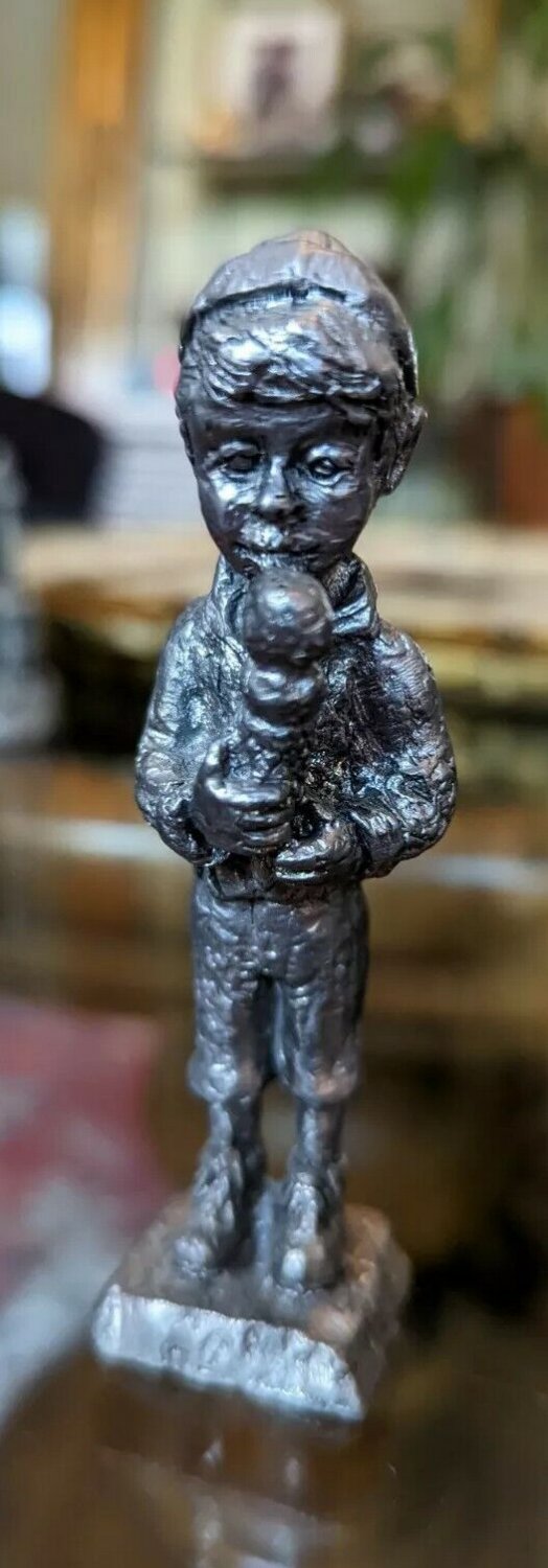 Michael Ricker Pewter Boy Eating Ice Cream Cone Figurine - Detailed 3" tall