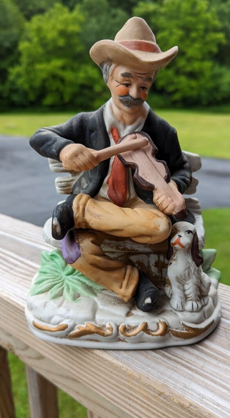 Old Man Playing his Violin Vintage Figurine Measures 8" Tall Homco
