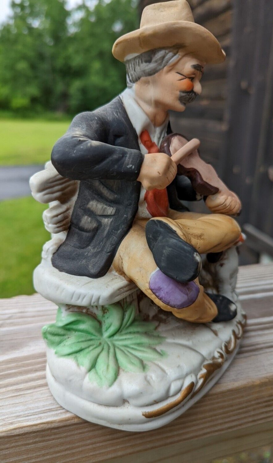 Old Man Playing his Violin Vintage Figurine Measures 8" Tall Homco