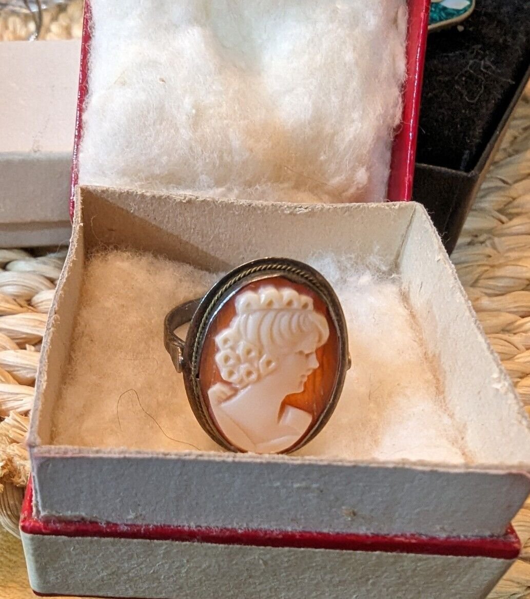 Vintage Ditto Giovanni Apa 925 Sterling Silver Cameo Ring Size 7 In Original Box