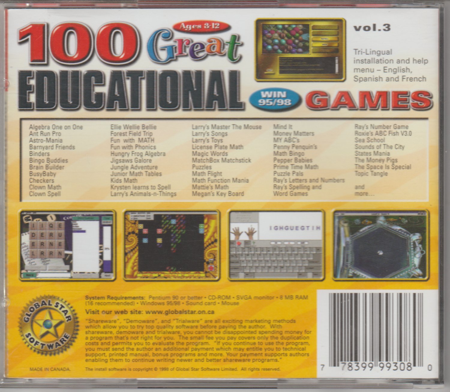 100 Great Educational Games Vol. 3 (PC, 1999) WIN 95/98/XP