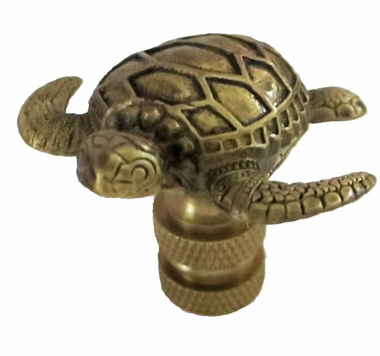 SMALL SEA TURTLE LAMP SHADE FINIAL ANTIQUE BRASS (Finial thread)