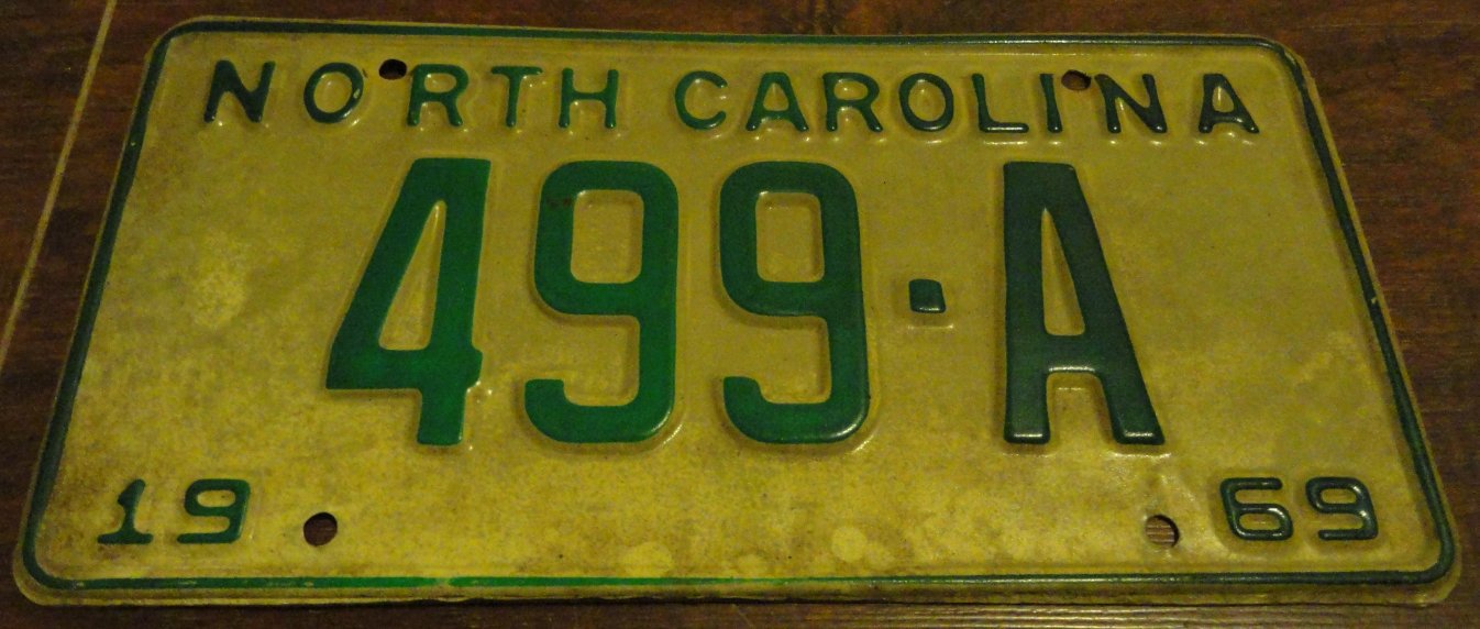 1969 499 A North Carolina license plate