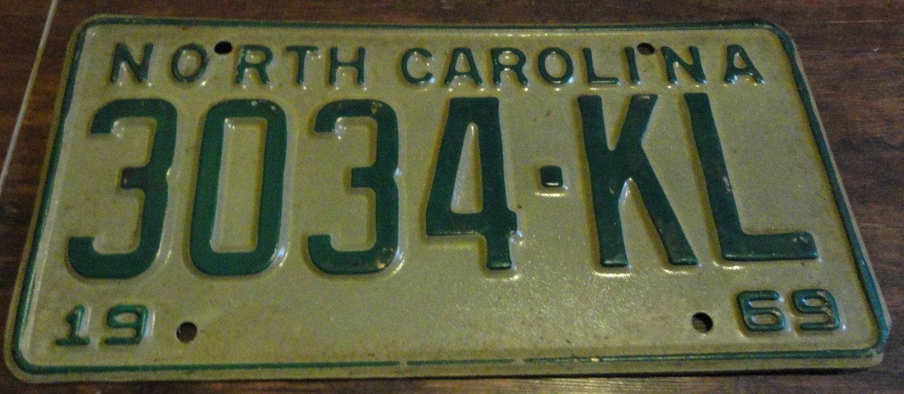 1969 3034 KL North Carolina license plate