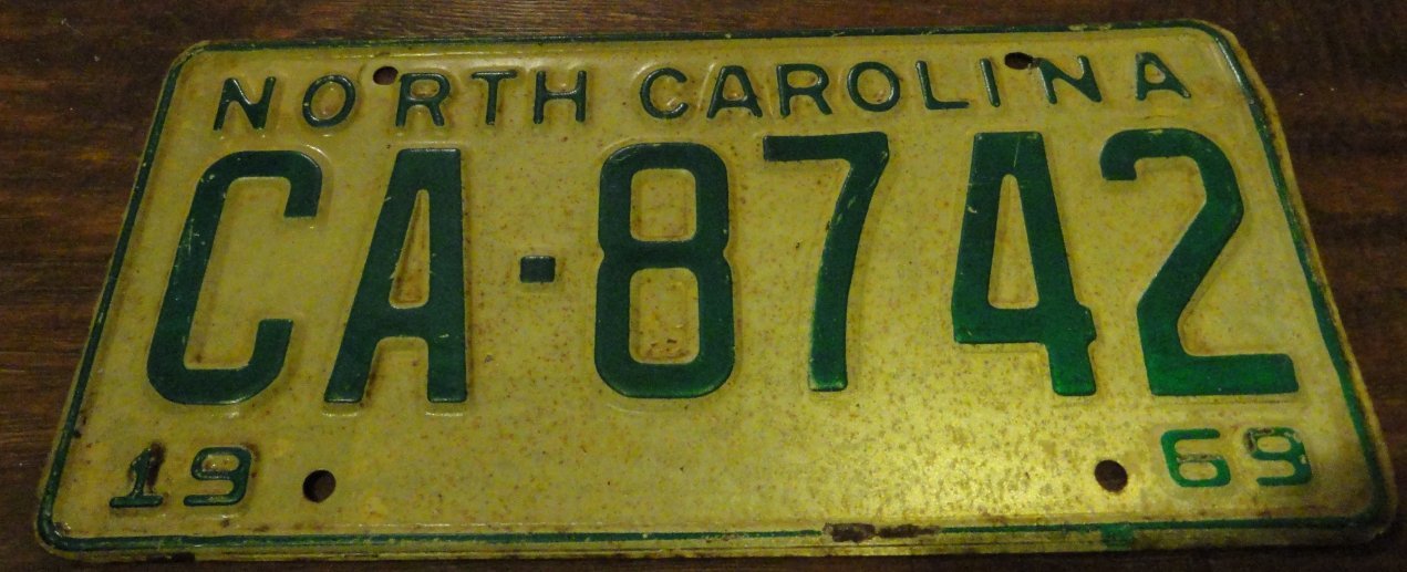 1969 North Carolina license plate CA 8742
